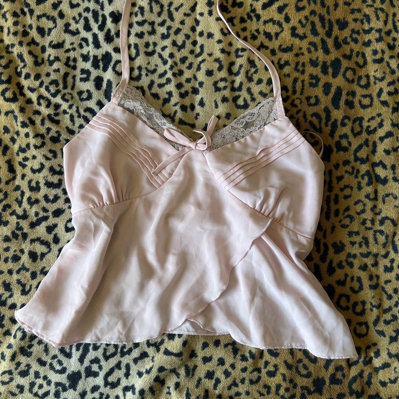 Pink lace cami top with adjustable straps #coquette... - Depop