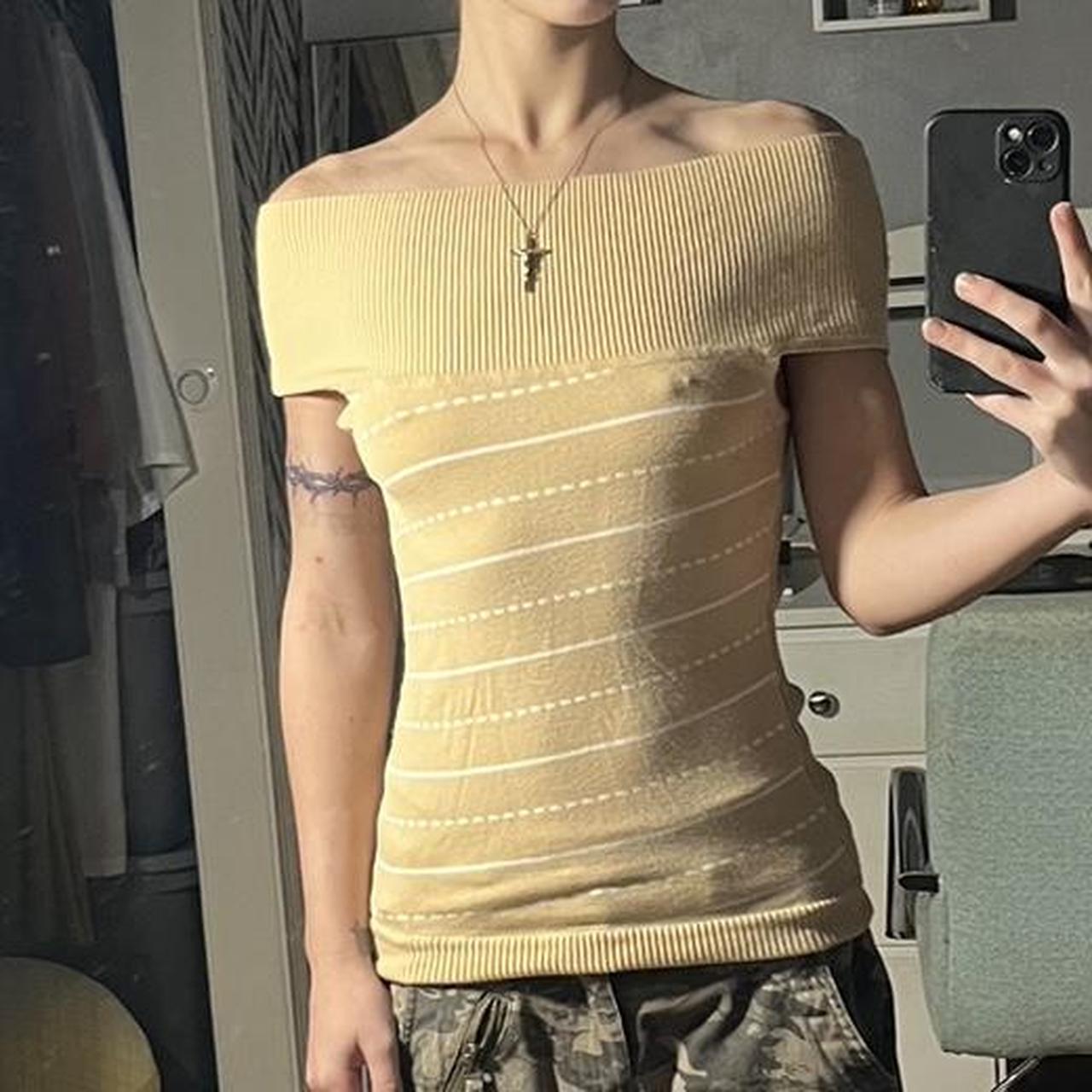 Off-Shoulder Yellow Knit Top Super comfortable... - Depop