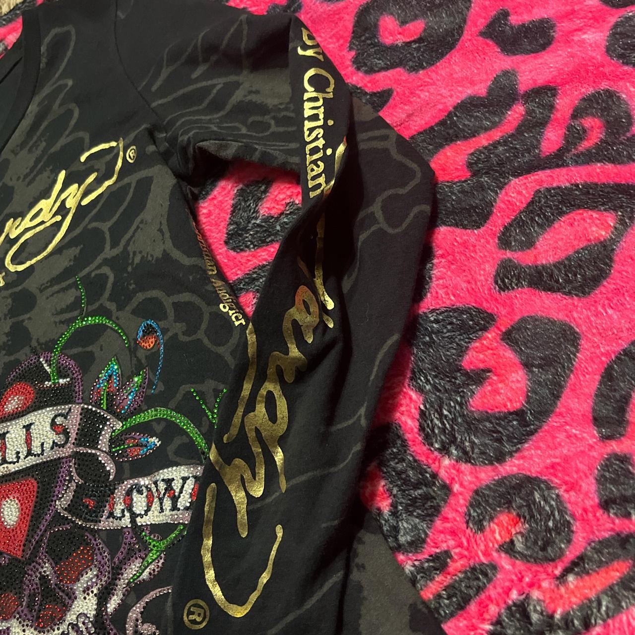 rare Ed Hardy black long sleeve top with skulls and... - Depop