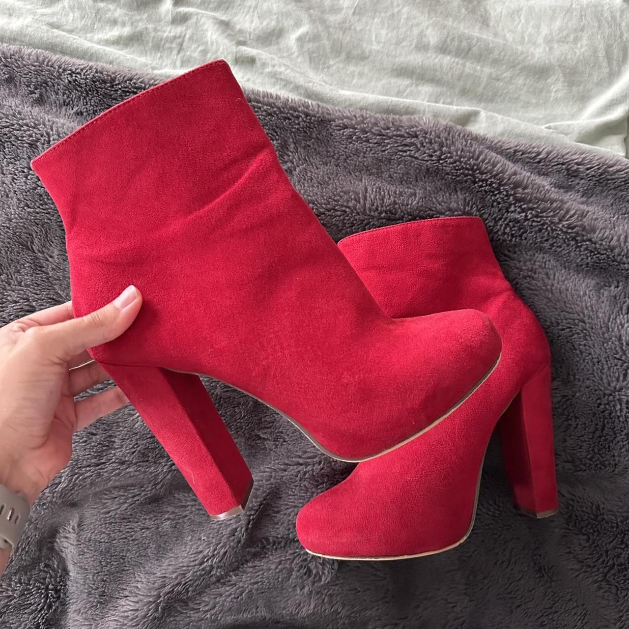 Velvet red ankle boot pumps - size 10 ⭐️ Got them... - Depop