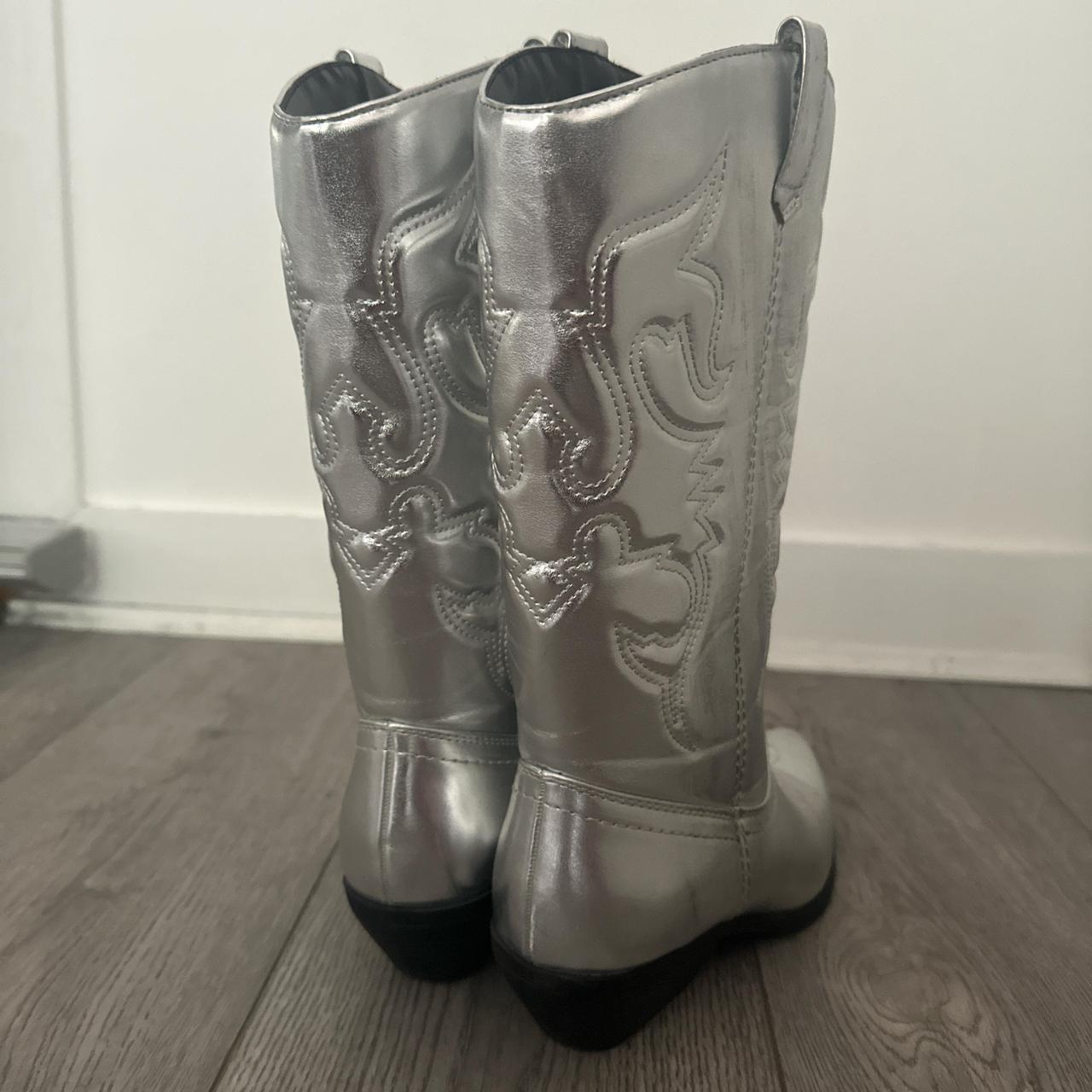 Silver cowboy boots with a small heel, worn once... - Depop