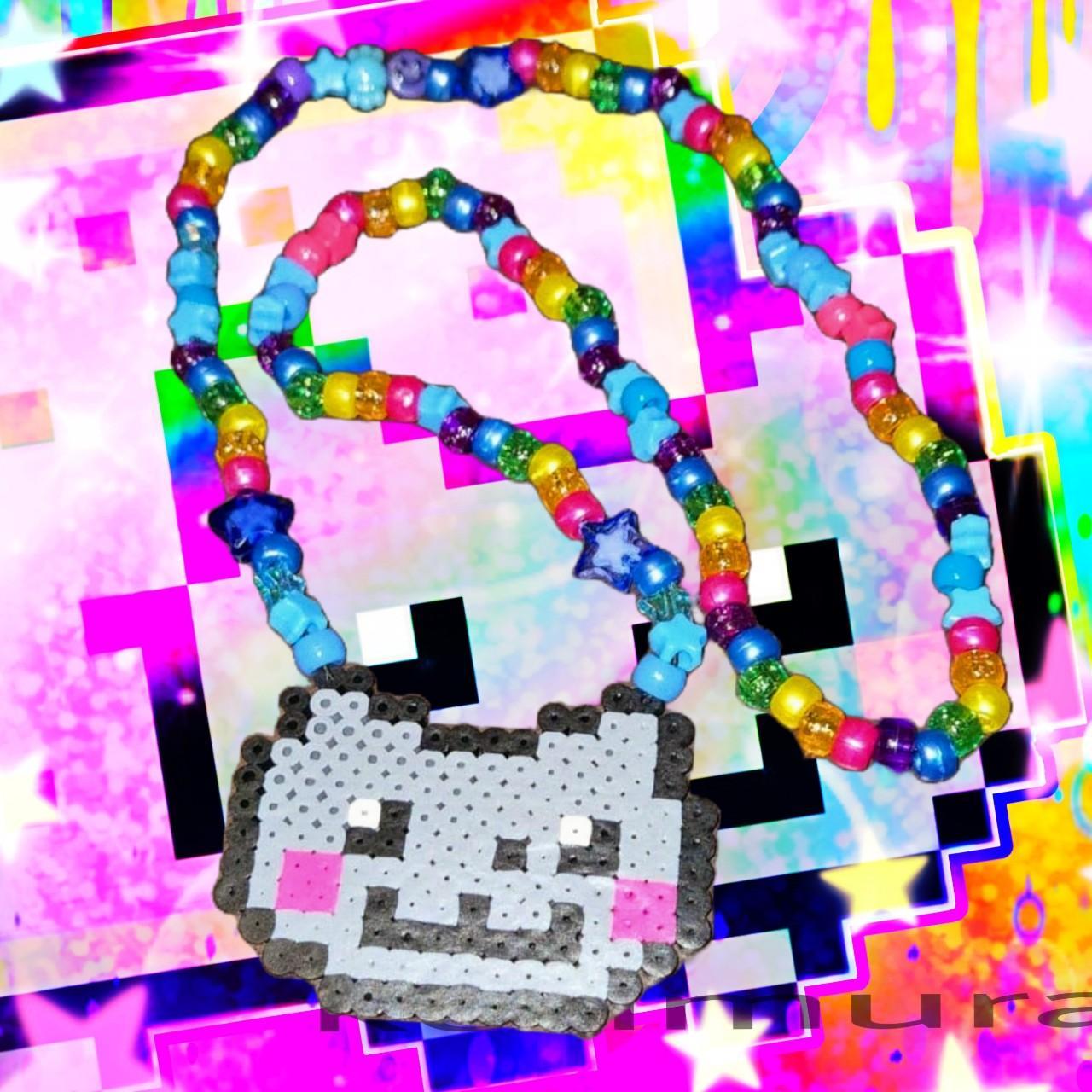 NYAN CAT Kandi Rainbow Perler Necklace🐈‍⬛️😺🌈💙💜 (Slight... - Depop