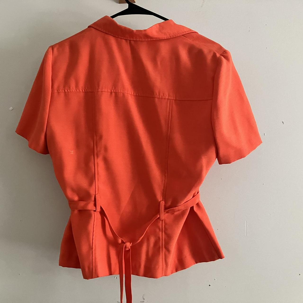 Cute orange button- up blouse with faux pockets -... - Depop
