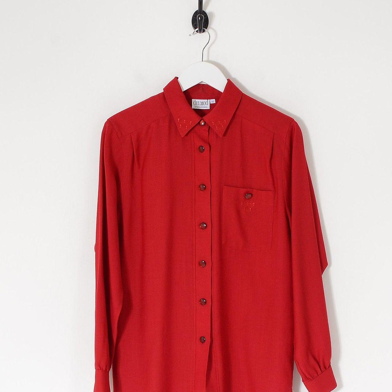 Vintage plain shirt in ruby red with padded... - Depop