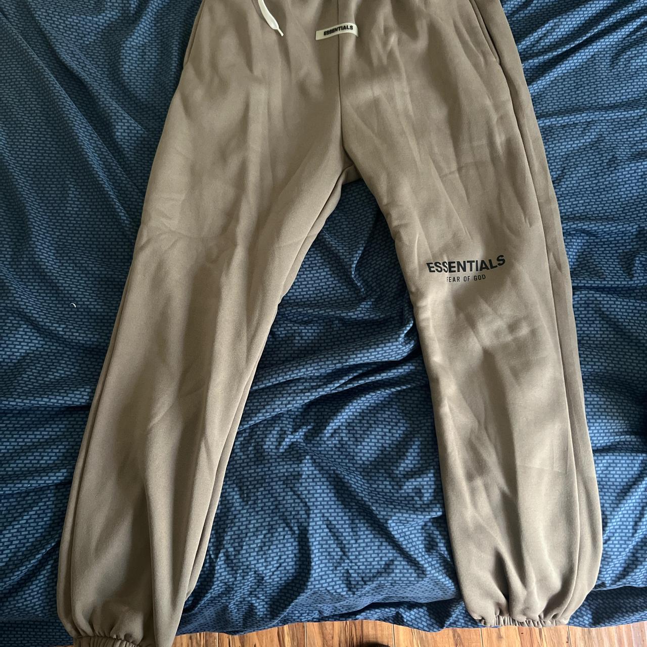 dark cream colored essentials sweatpants size medium... - Depop