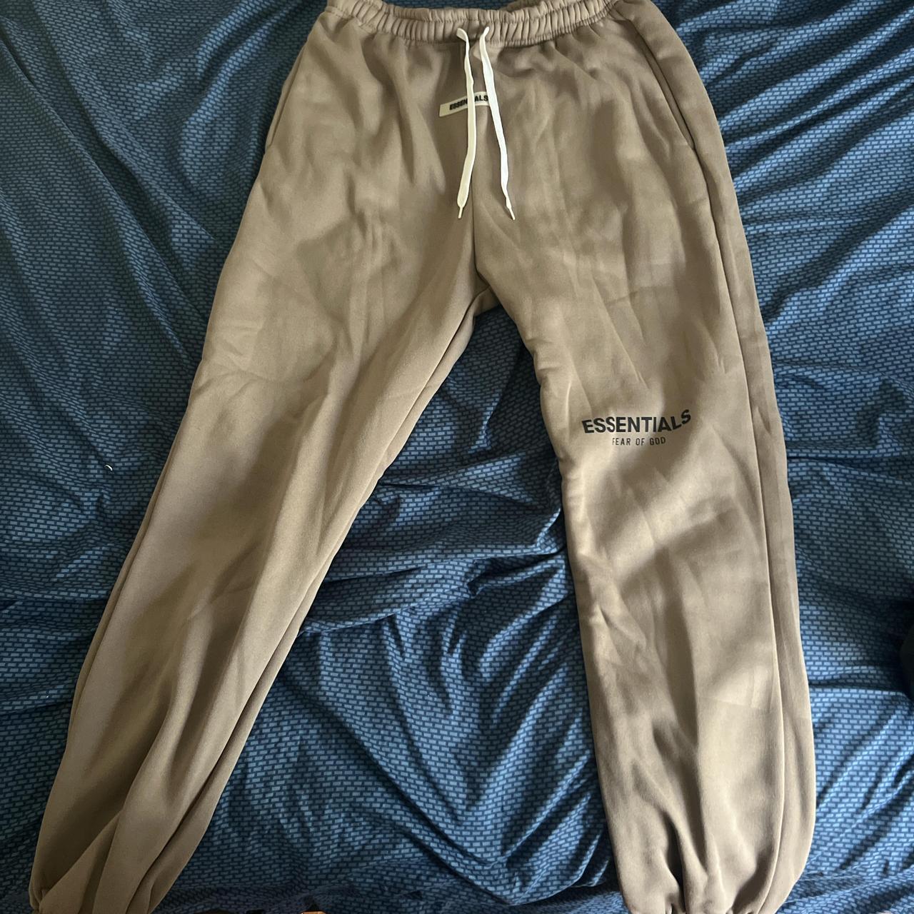 dark cream colored essentials sweatpants size medium... - Depop