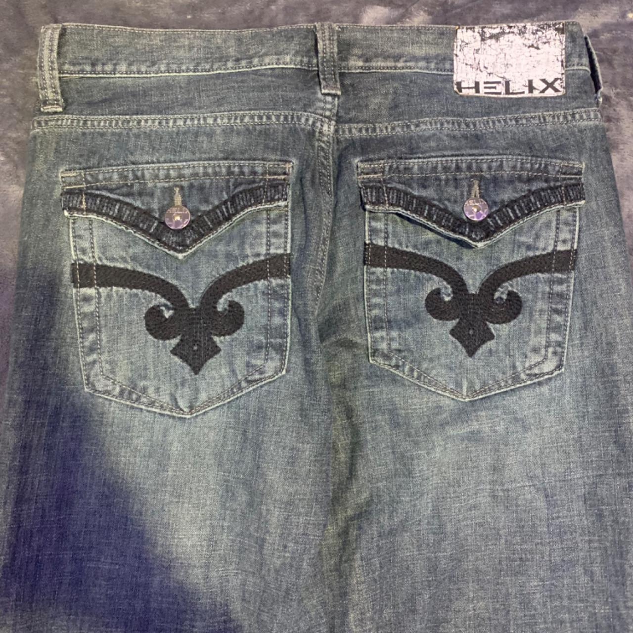 Helix Y2K grunge dark wash relaxed boot jeans with... - Depop