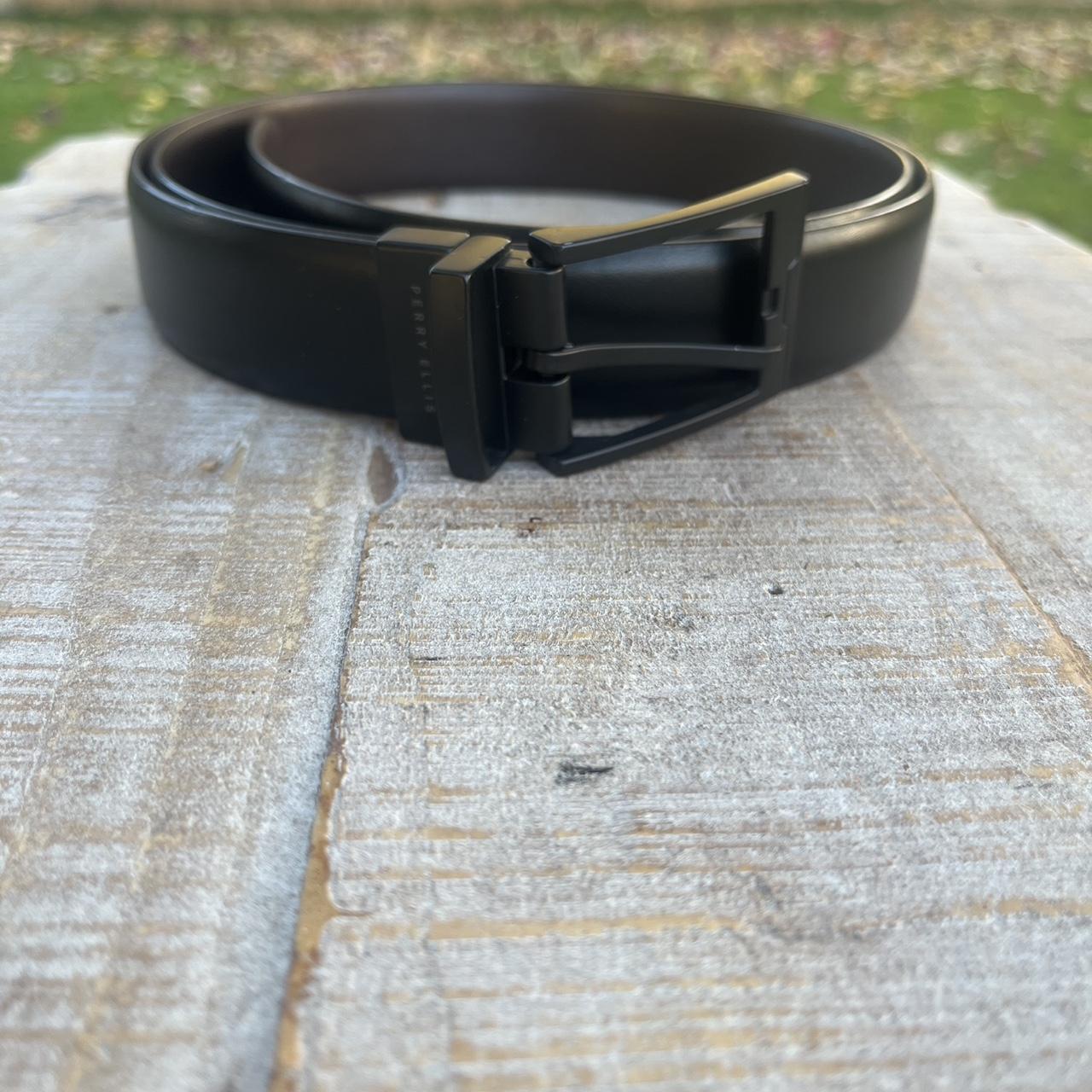 Perry Ellis leather belt with reversible buckle. You... - Depop