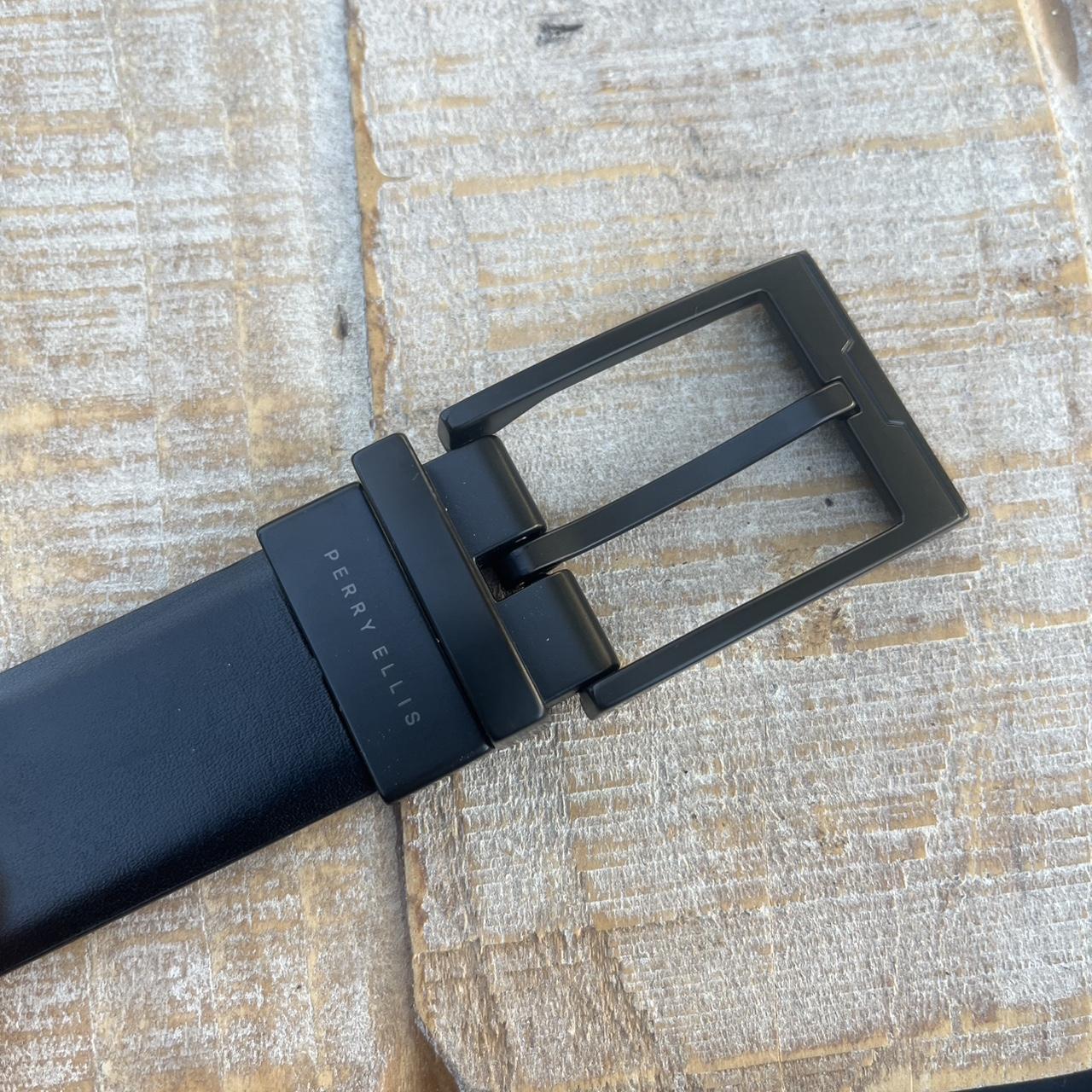 Perry Ellis leather belt with reversible buckle. You... - Depop