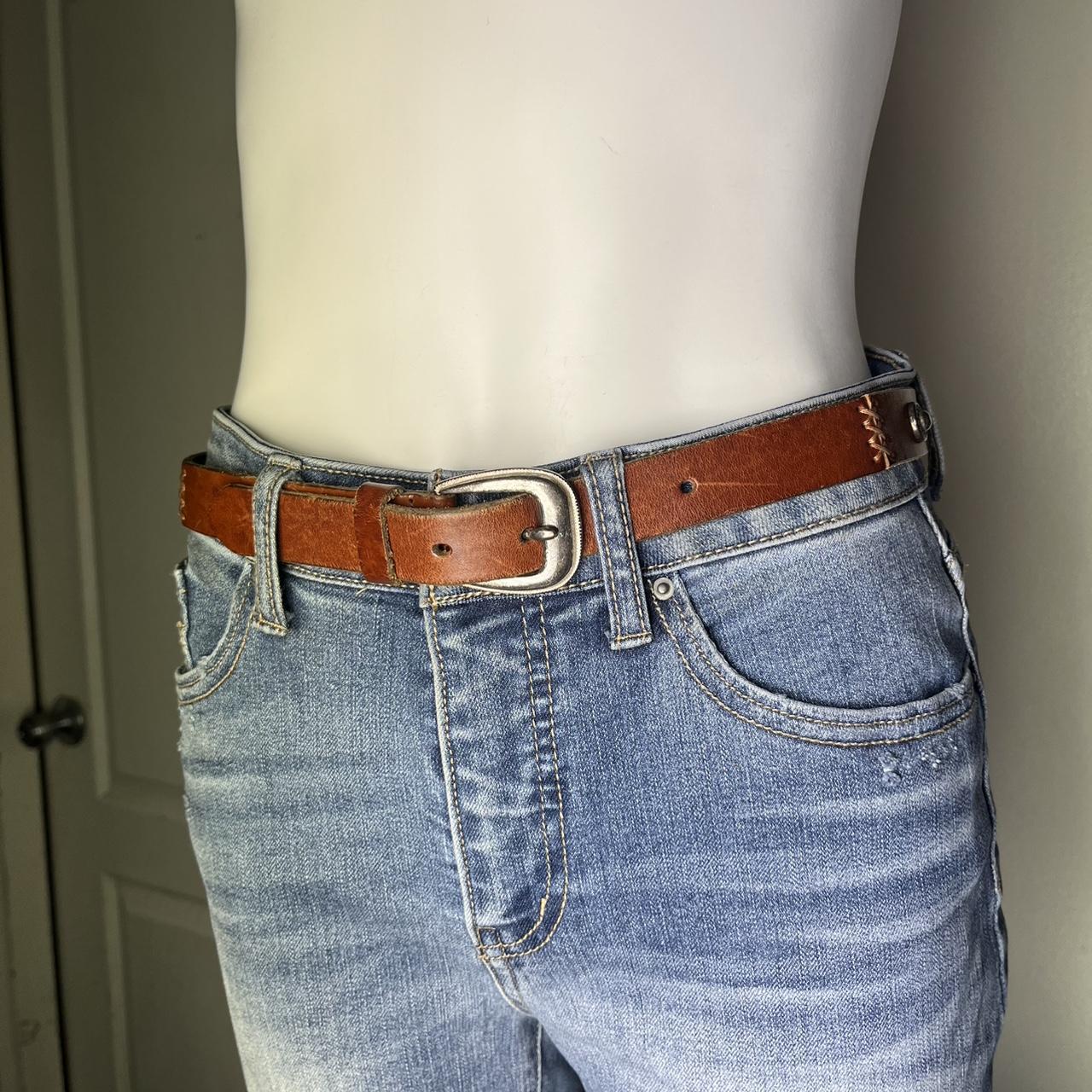 Talbots vintage brown leather belt with metal studs... - Depop