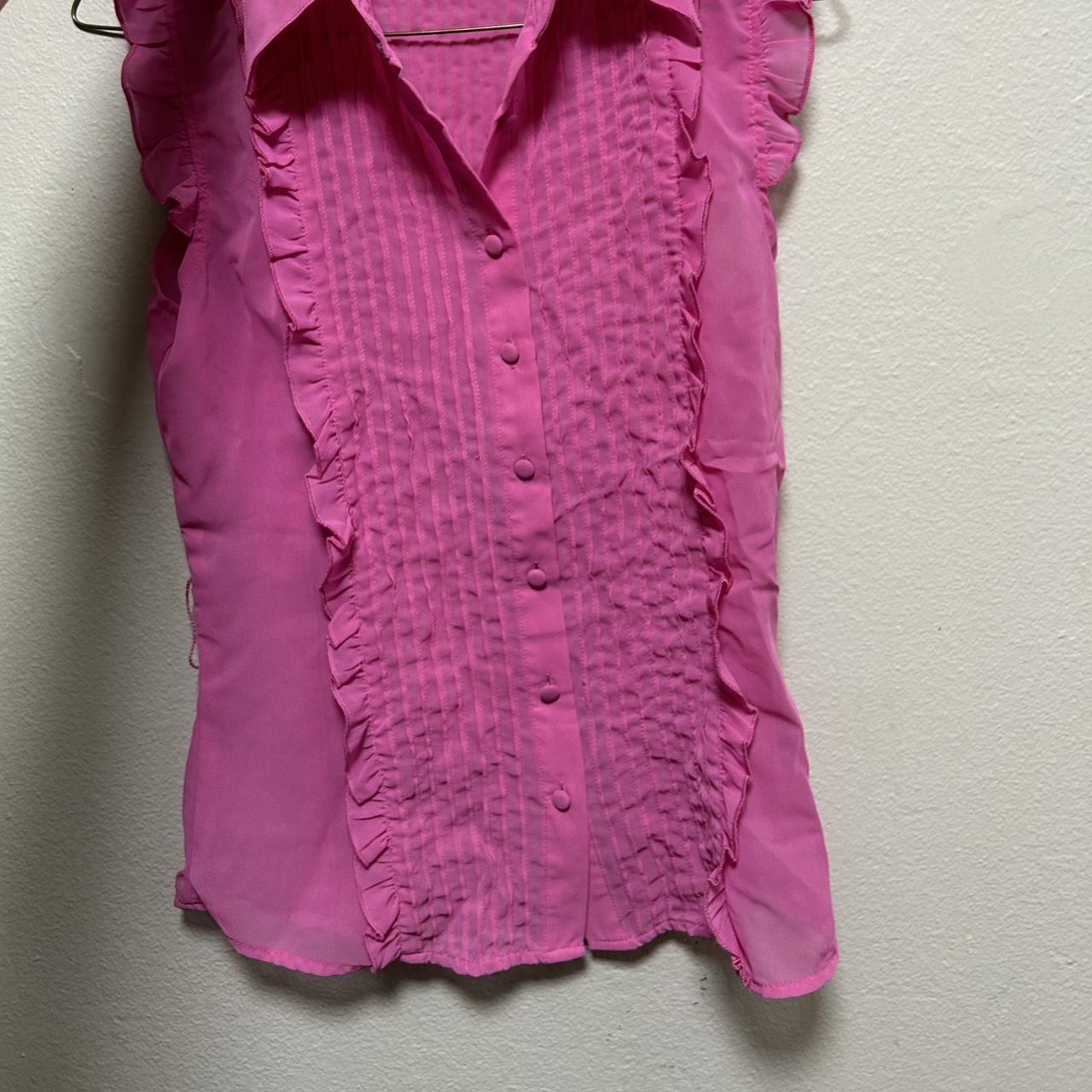 Pink ruffled blouse with button-up front. This is... | Depop