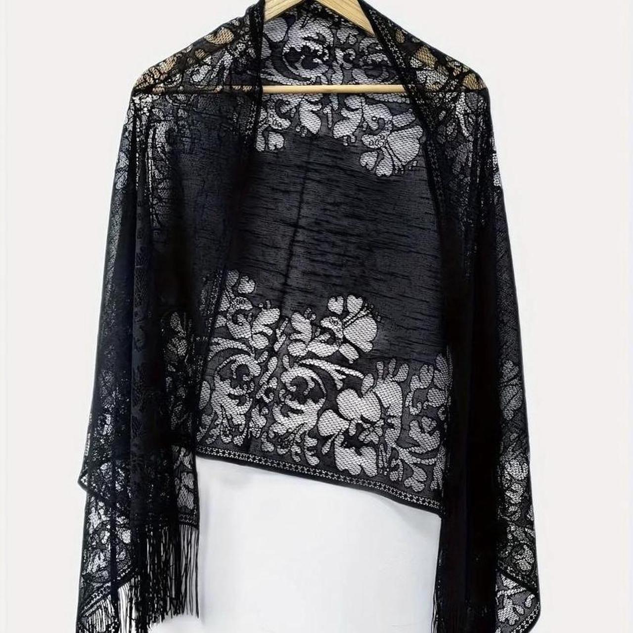 Black lace shawl with fringe , Ladies Gothic Sexy... | Depop