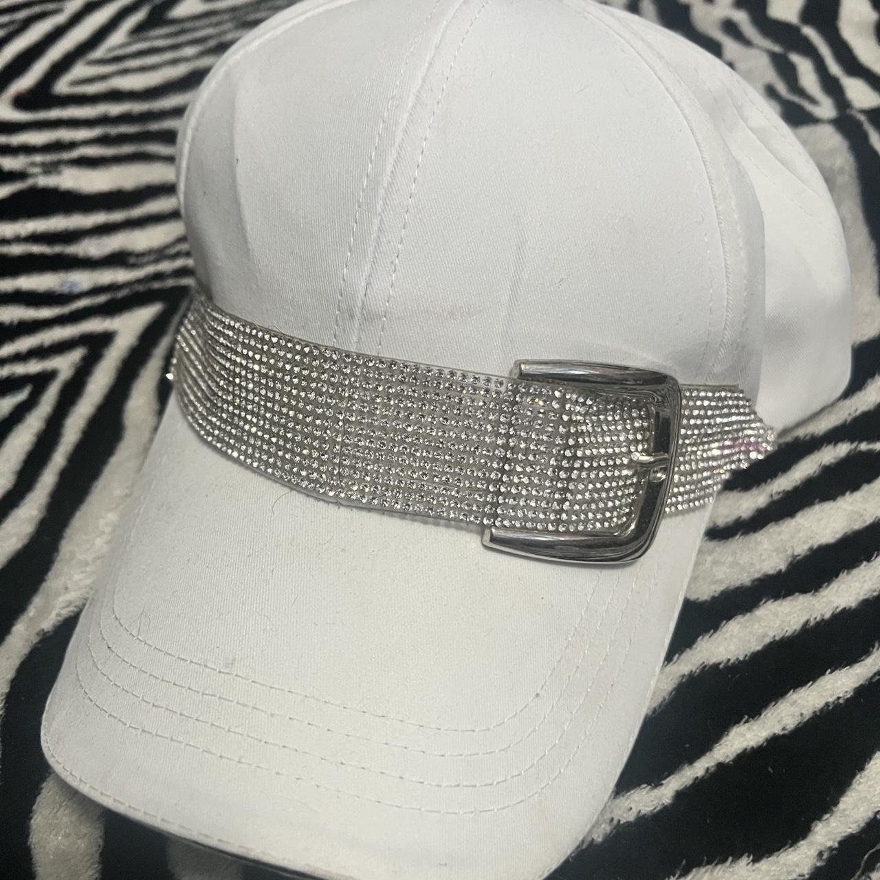 Silver rhinestone belted white hat #rhinestonehat... - Depop