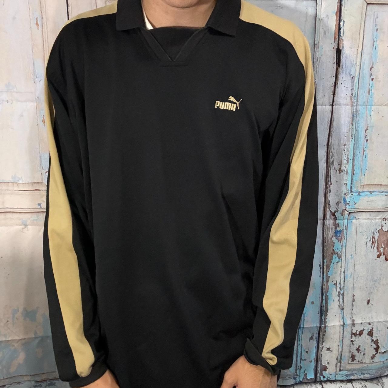 puma long sleeve with golden sleeve, size M, puma... - Depop