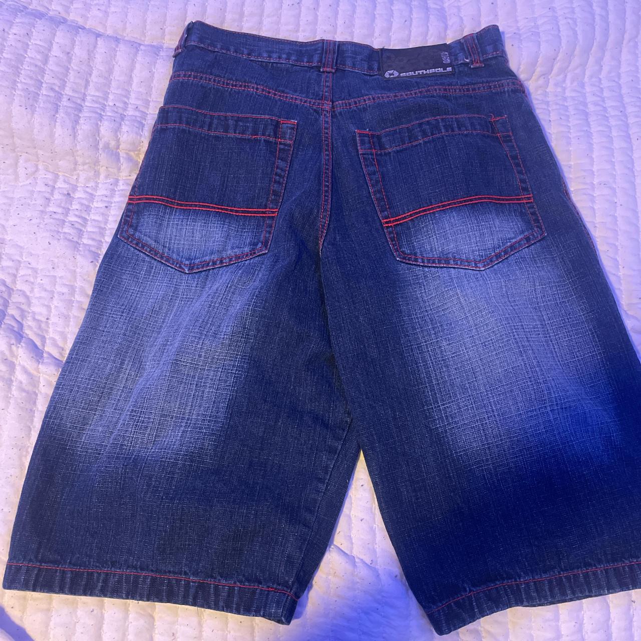 perfect condition sick southpole jorts with red... - Depop