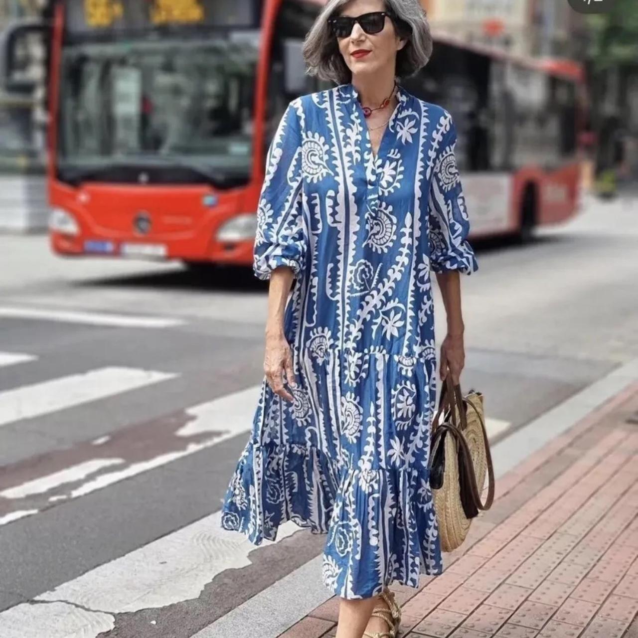 ZARA PRINTED PANEL DRESS-BLUE WHITE SIZE XS,M REF.... | Depop