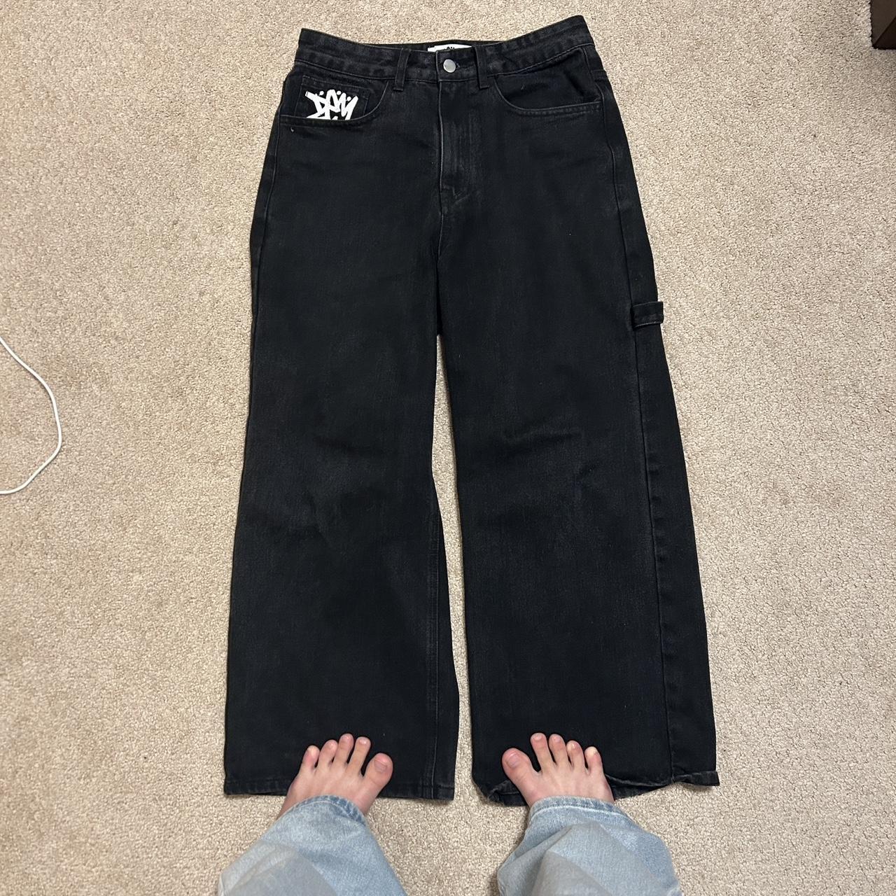 baggy black dem pants HUGE leg opening dm for... - Depop