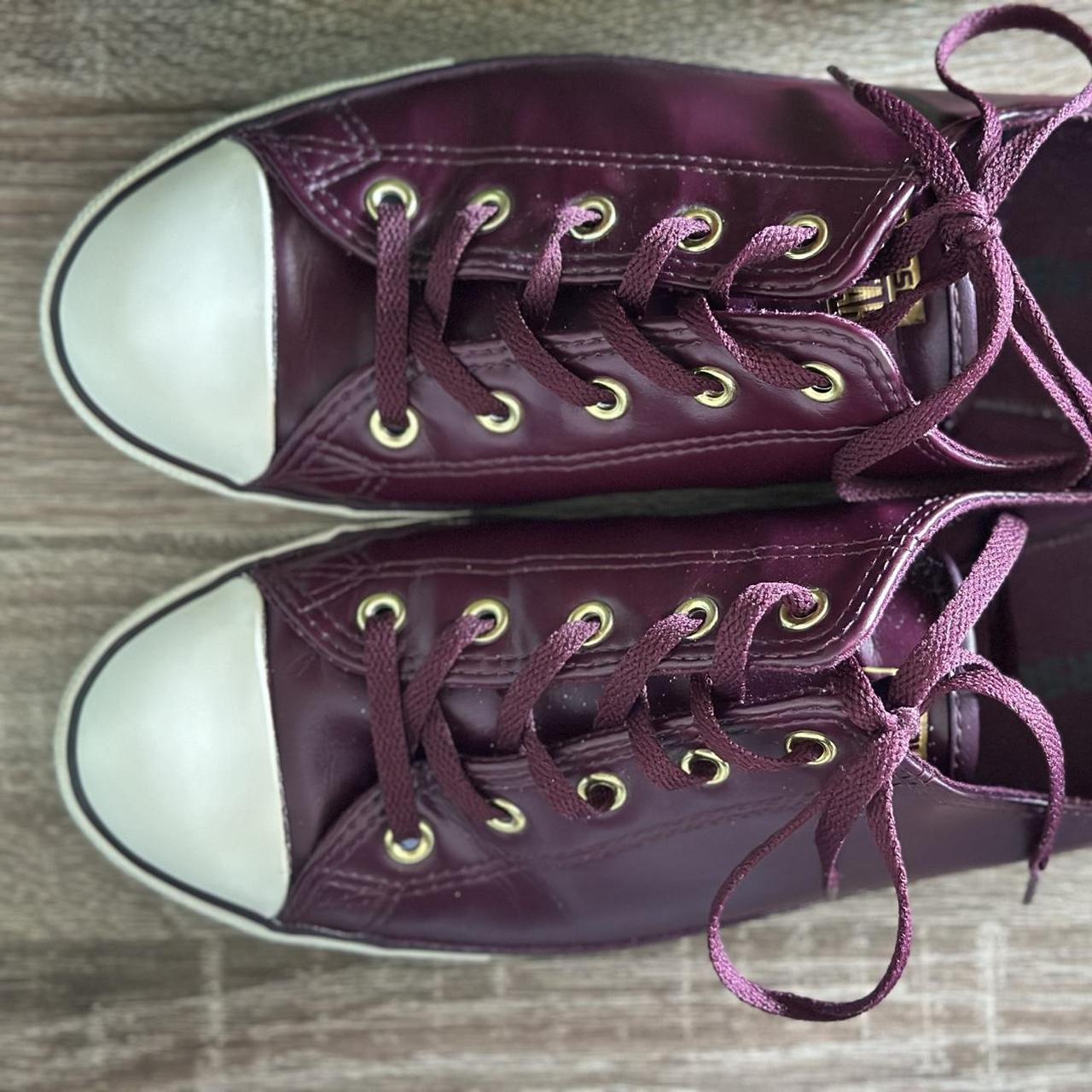 Burgundy leather converse with gold accents Aus... - Depop