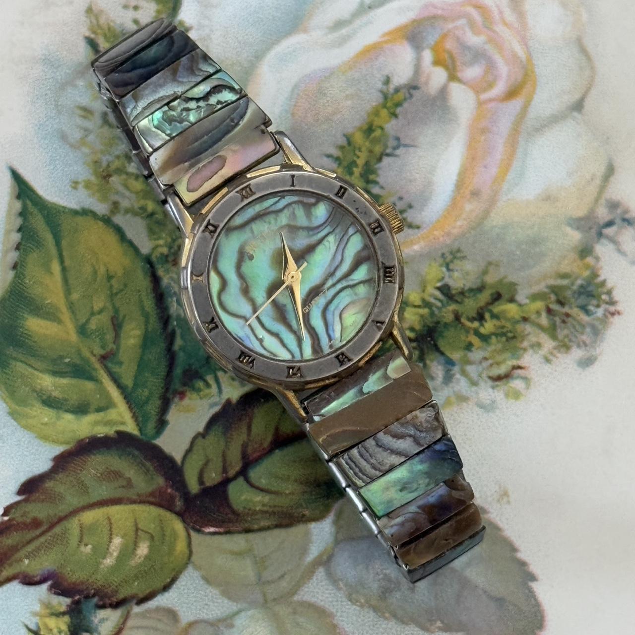 gold tone vintage abalone shell watch Condition:... | Depop