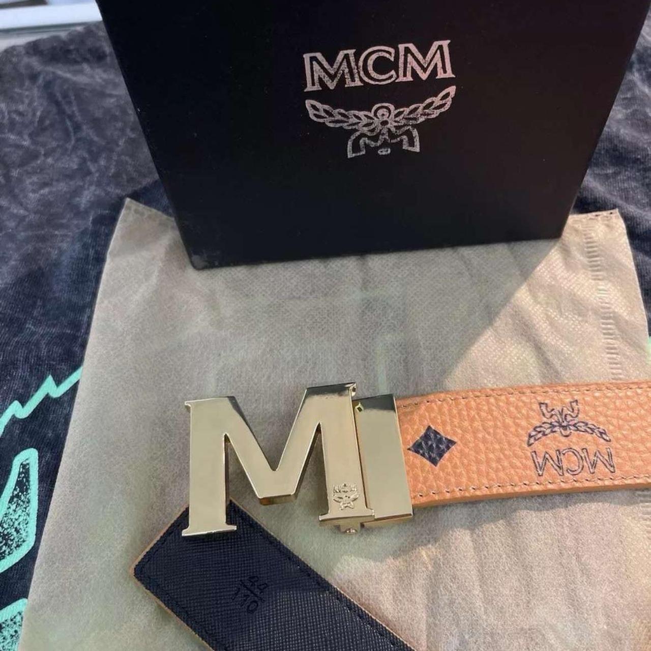 MCM Men's Claus Reversible Belt Cognac and Black... - Depop