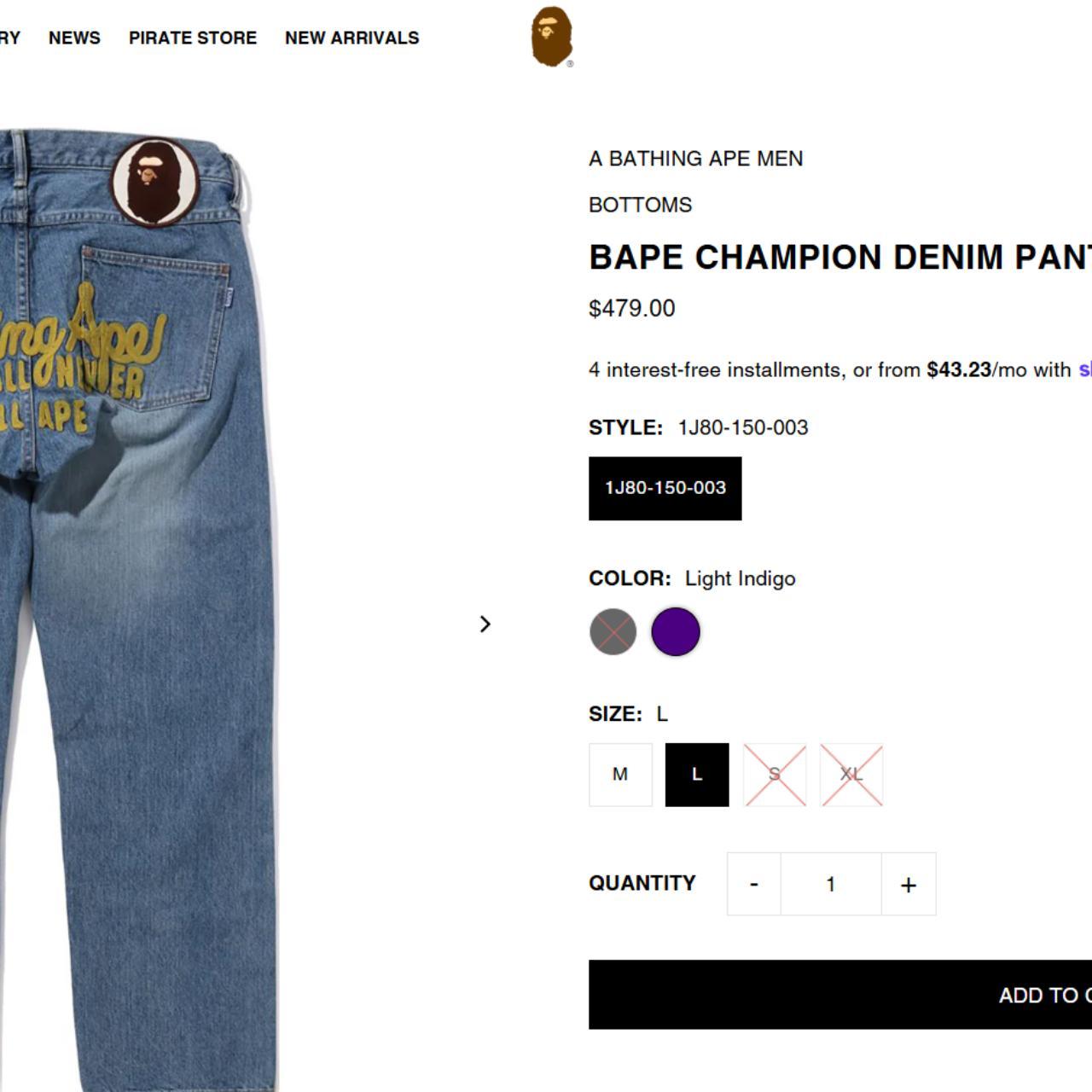 BAPE CHAMPION DENIM PANTS MENS // Rare Item // 100%... - Depop
