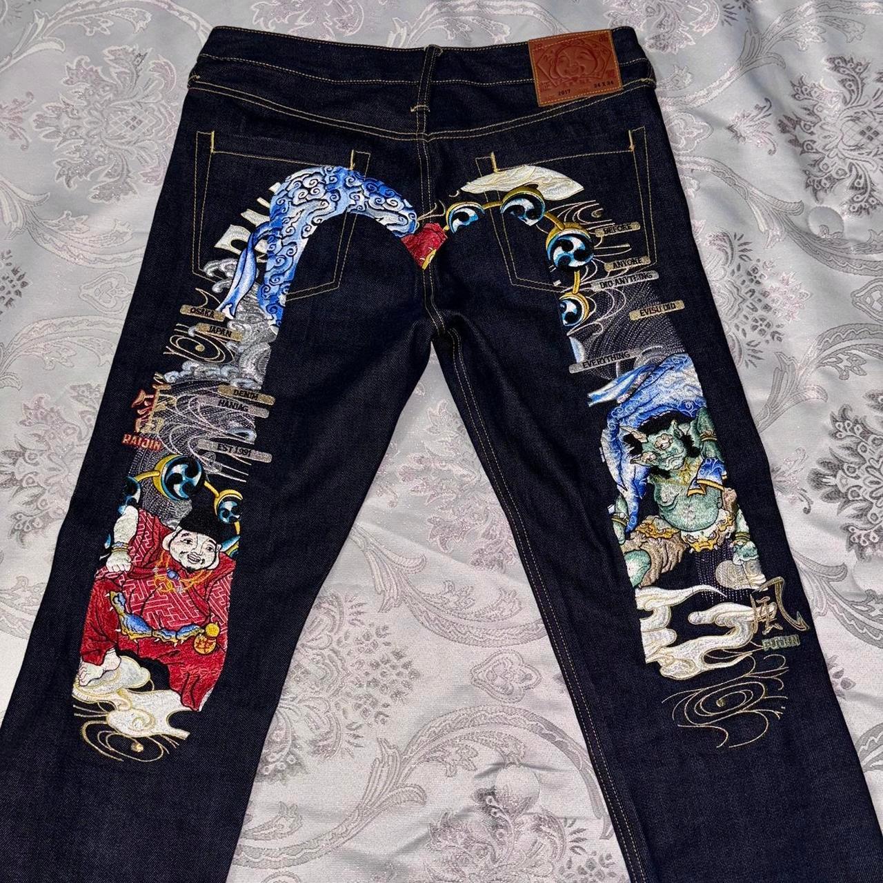 Evisu Men's Jeans -evisu raijin-fujin embroidered... - Depop