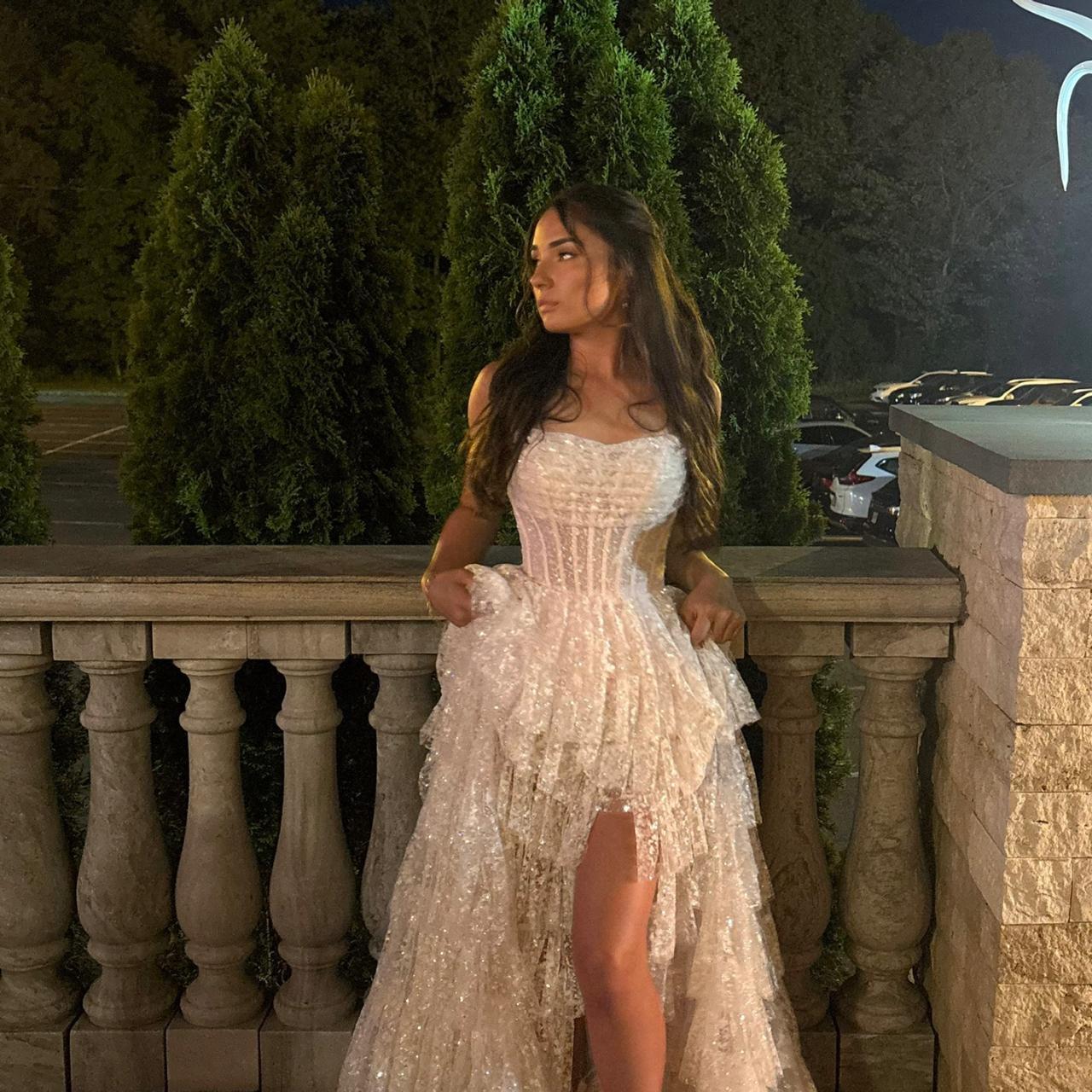 Jiovani Prom Dress!!! Like new baby pink fluffy prom... | Depop