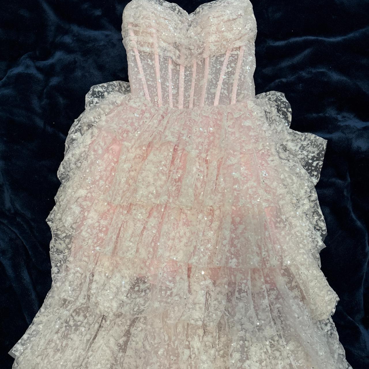 Jiovani Prom Dress!!! Like new baby pink fluffy prom... | Depop