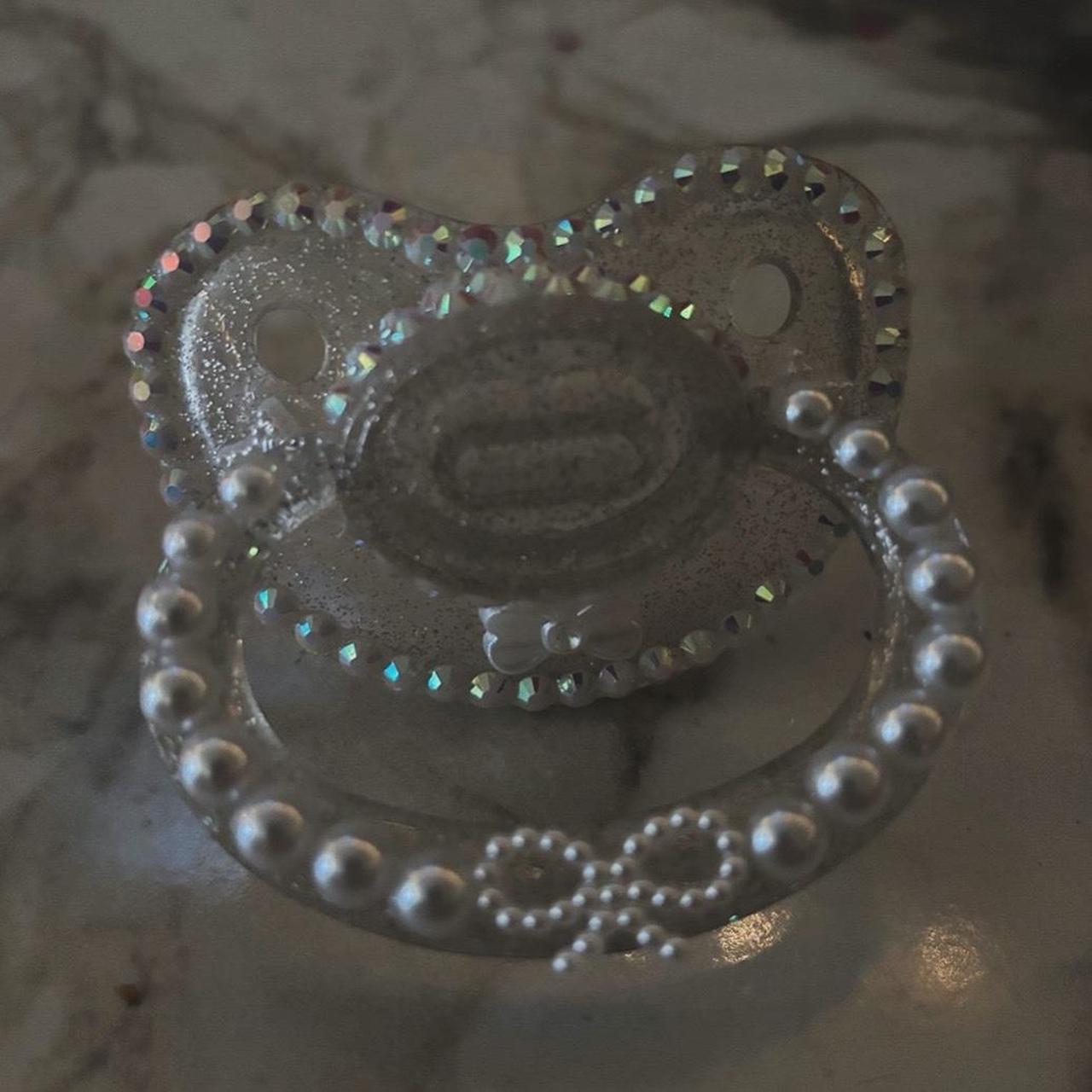 White and silver crystal pacifier with a bow - a... - Depop
