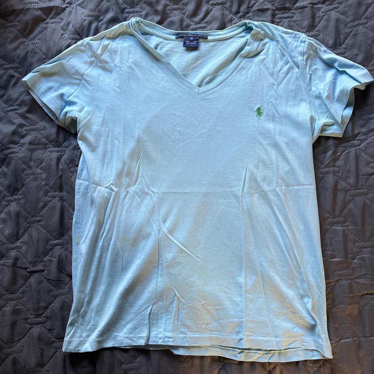Polo Ralph Lauren baby blue v-neck t-shirt some... - Depop
