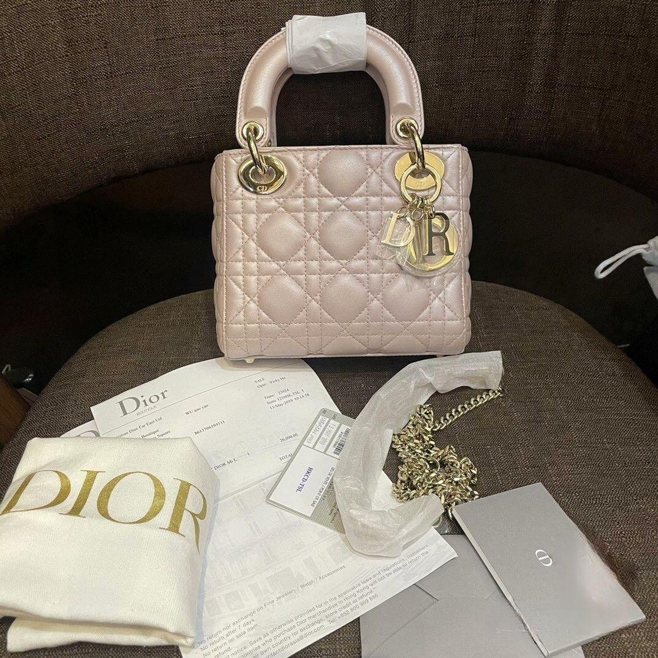Dior Dior lady sheepskin three-grid duffee bag... - Depop