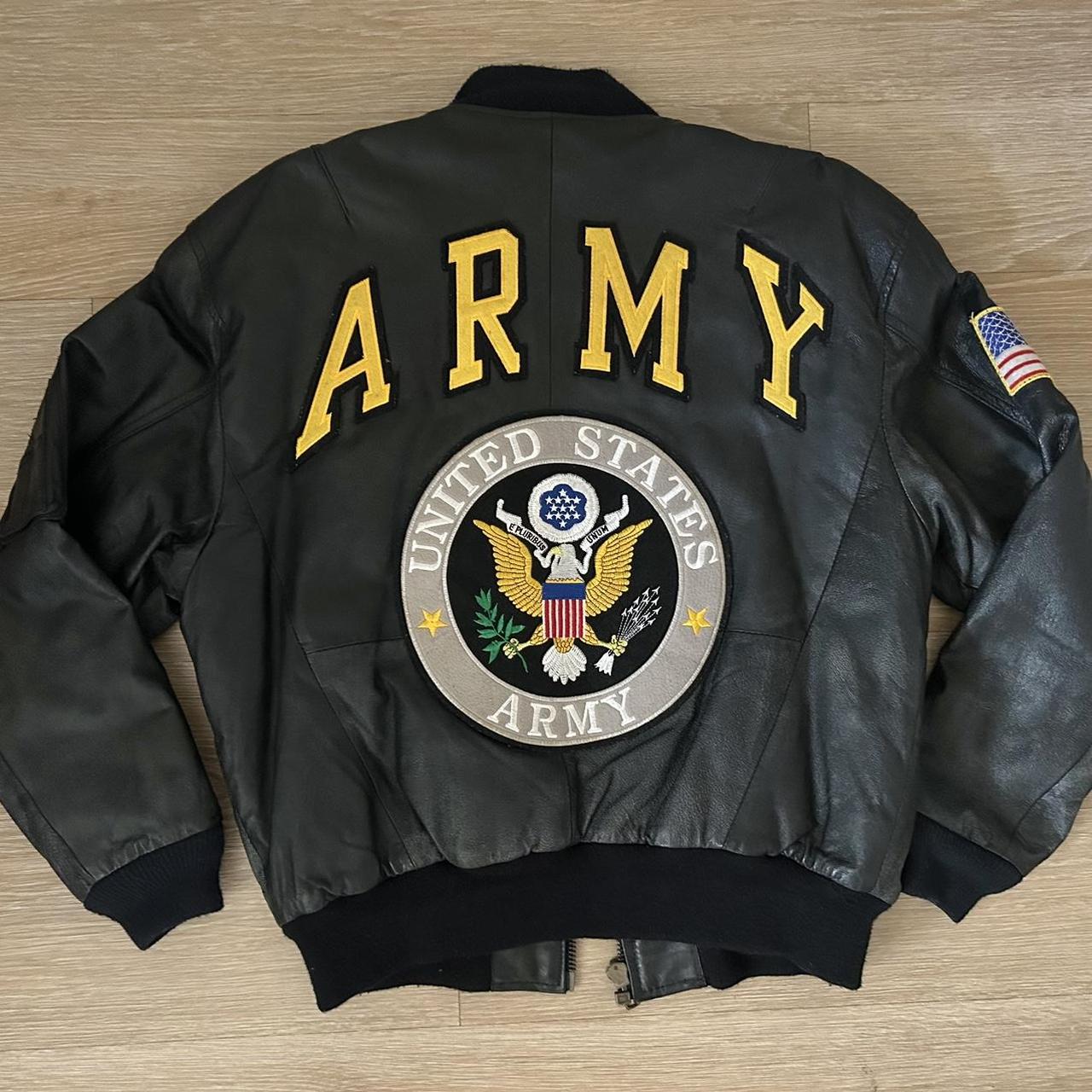 Vintage US Army Leather Bomber Jacket - M 1991... - Depop