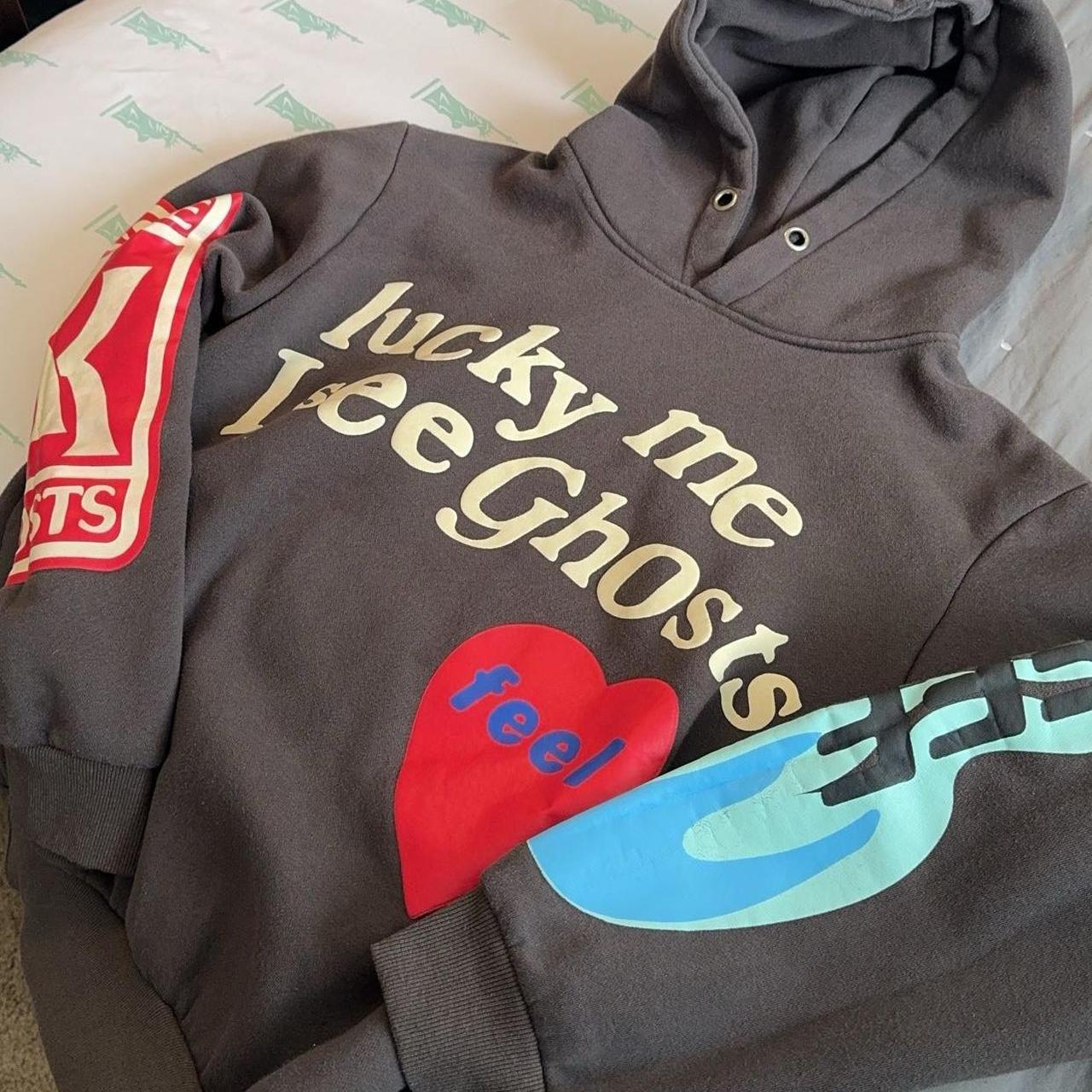 thick material, true bubble letters, “lucky me i see... - Depop