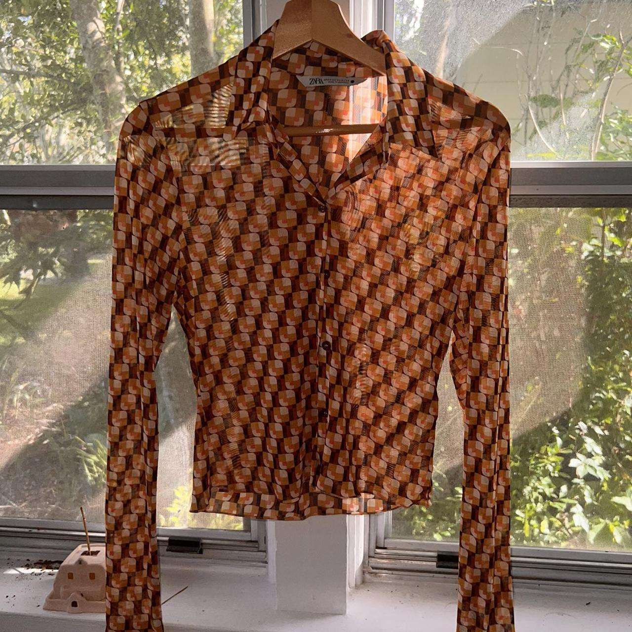 Zara button up see through mesh long sleeve! size... - Depop