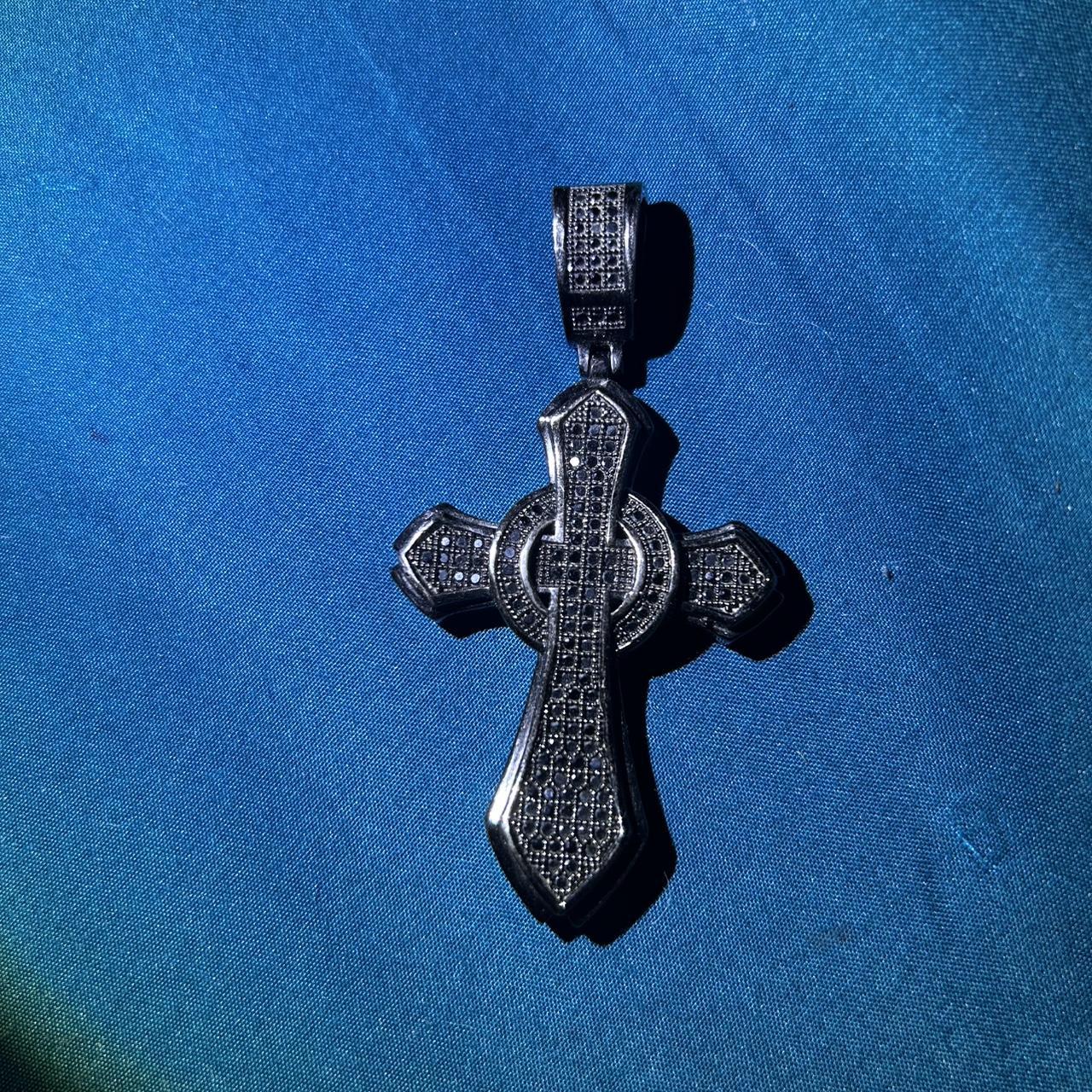 Rounded Taper Cross Black CZ Iced Out Pendant - Depop