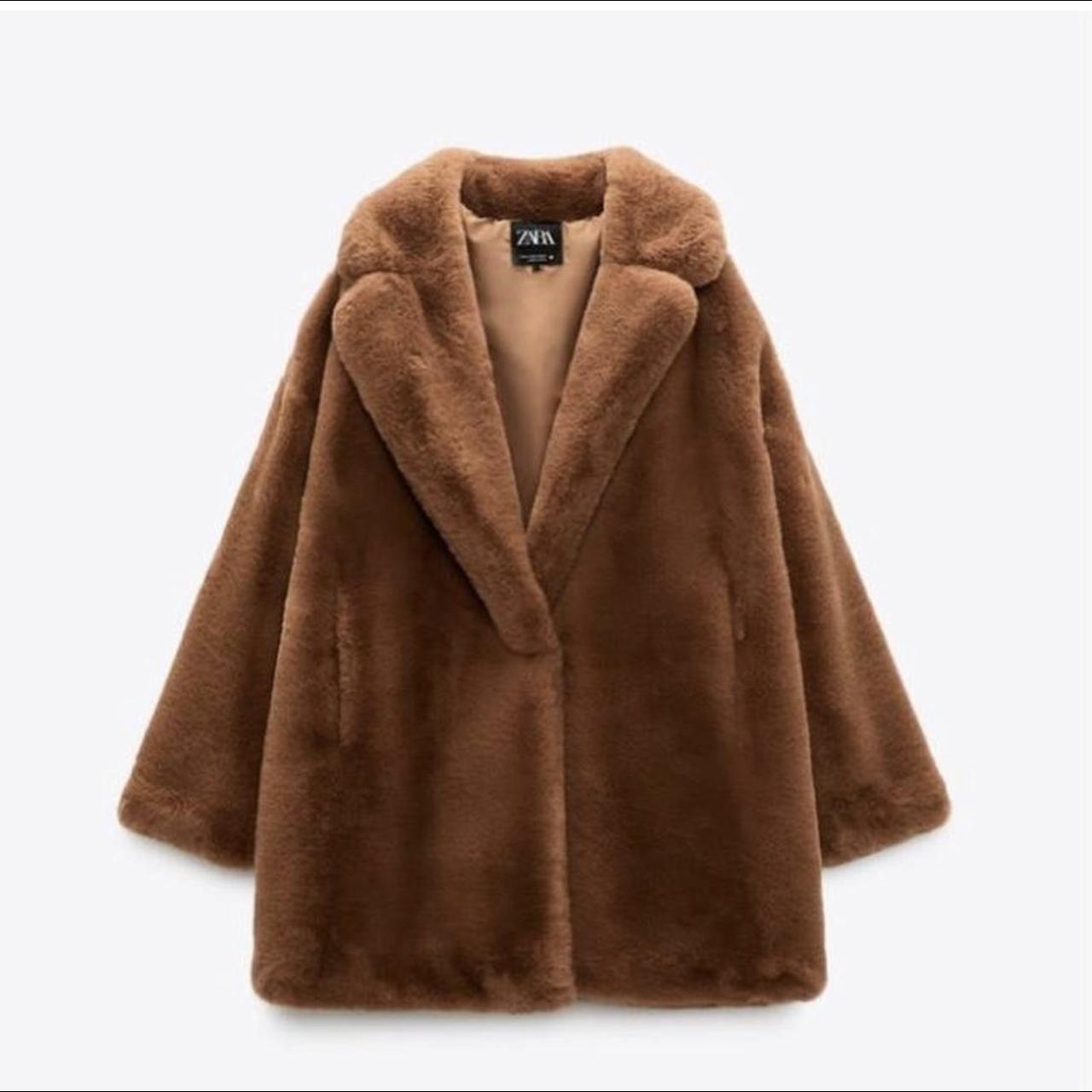 Zara Brown Faux Fur Coat Great condition... - Depop