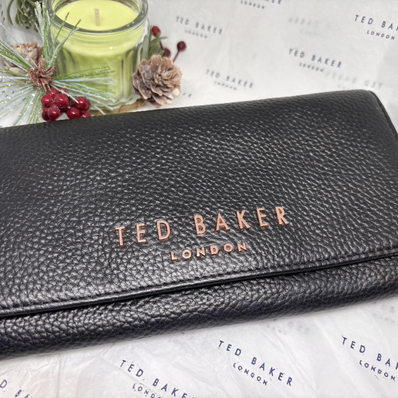 Black Ted Baker leather wallet with gold logo and... - Depop