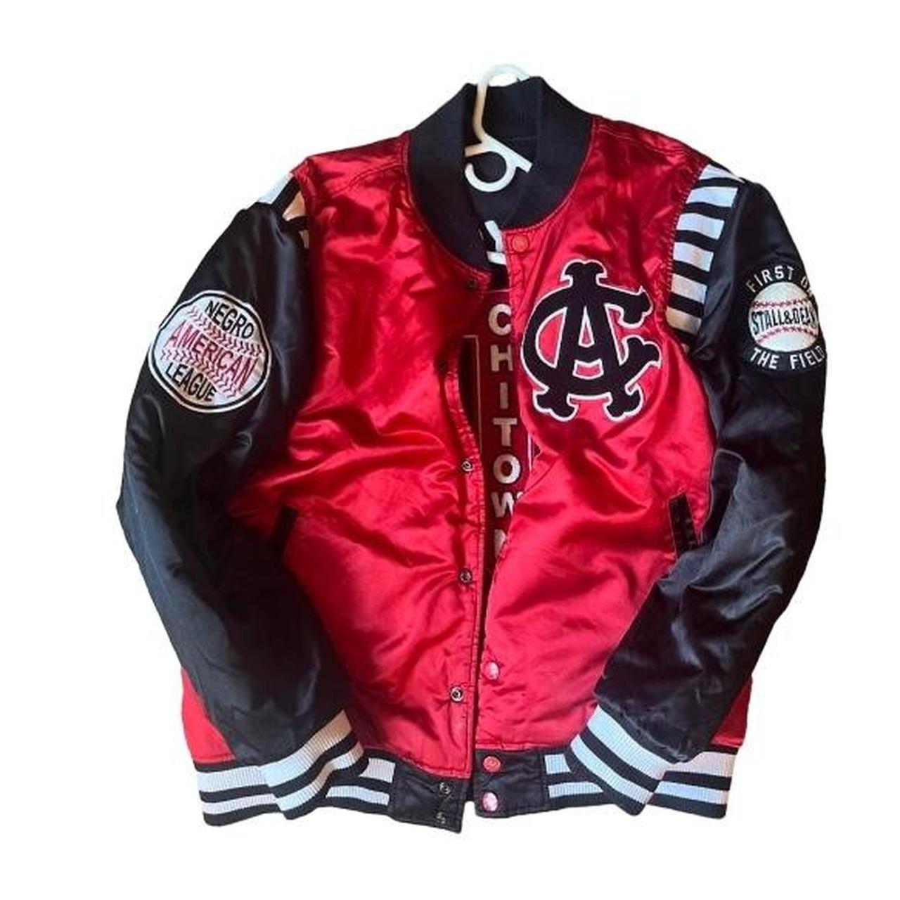 Stall & Deals red and black varsity jacket Chicago... | Depop