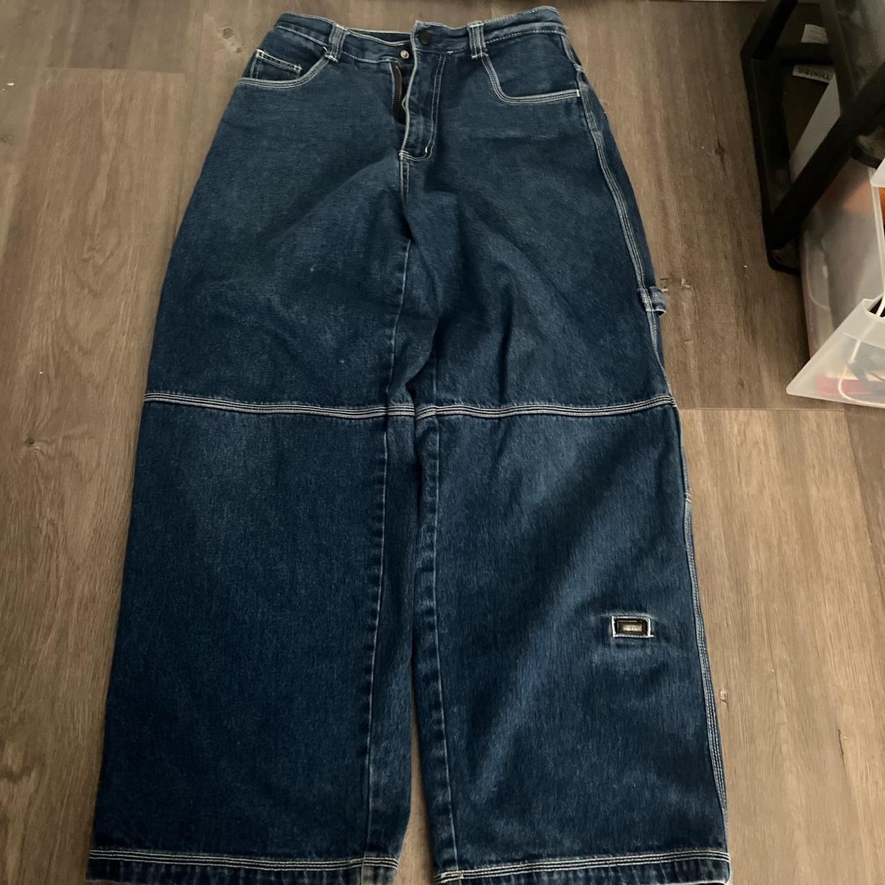 Y2K rave pants jnco style máchese jeans size... - Depop