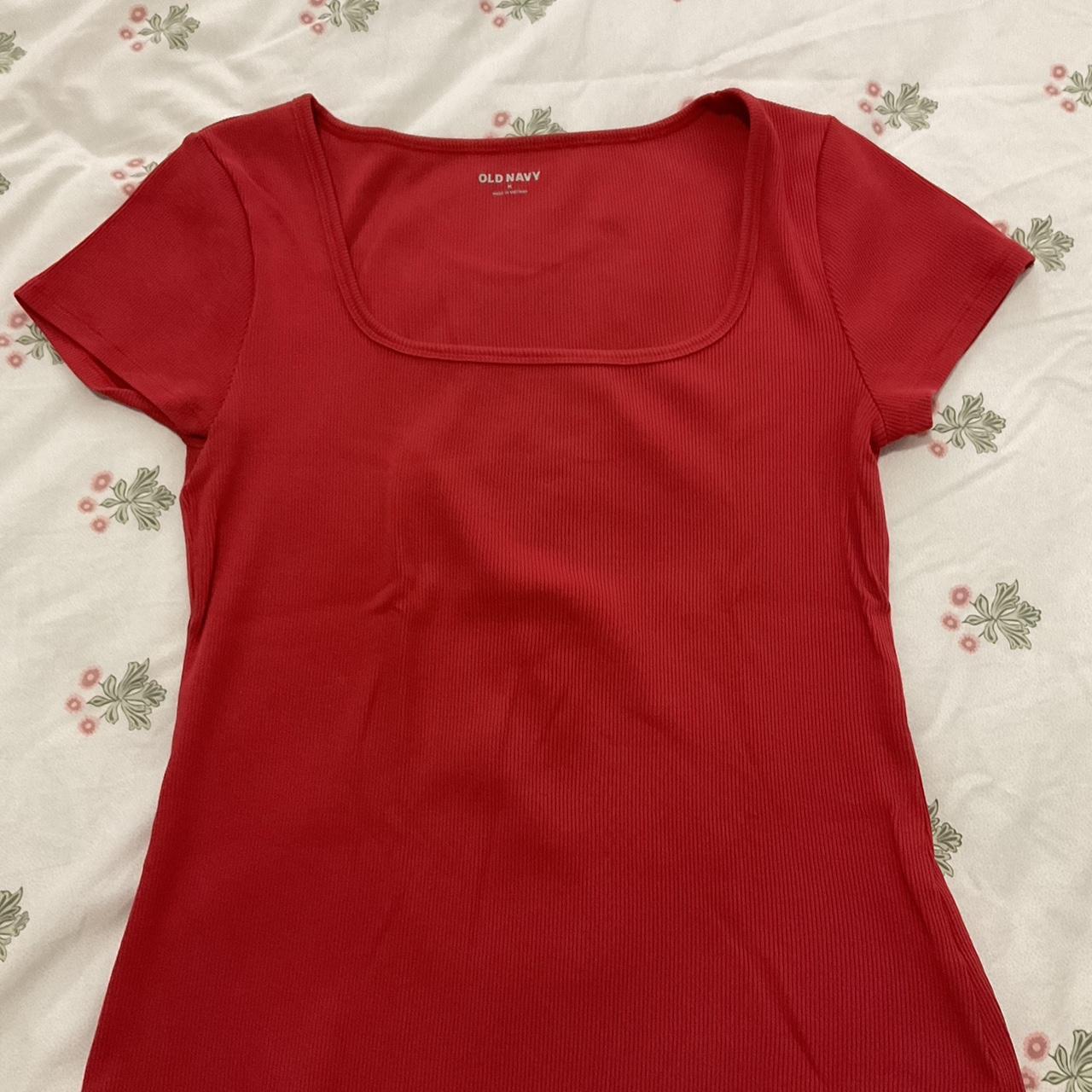 Red square neck short sleeve crop top - Depop