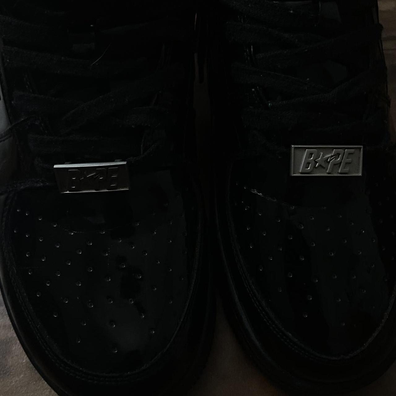 All Black patent leather glossy Bapestas Size 8.5... - Depop