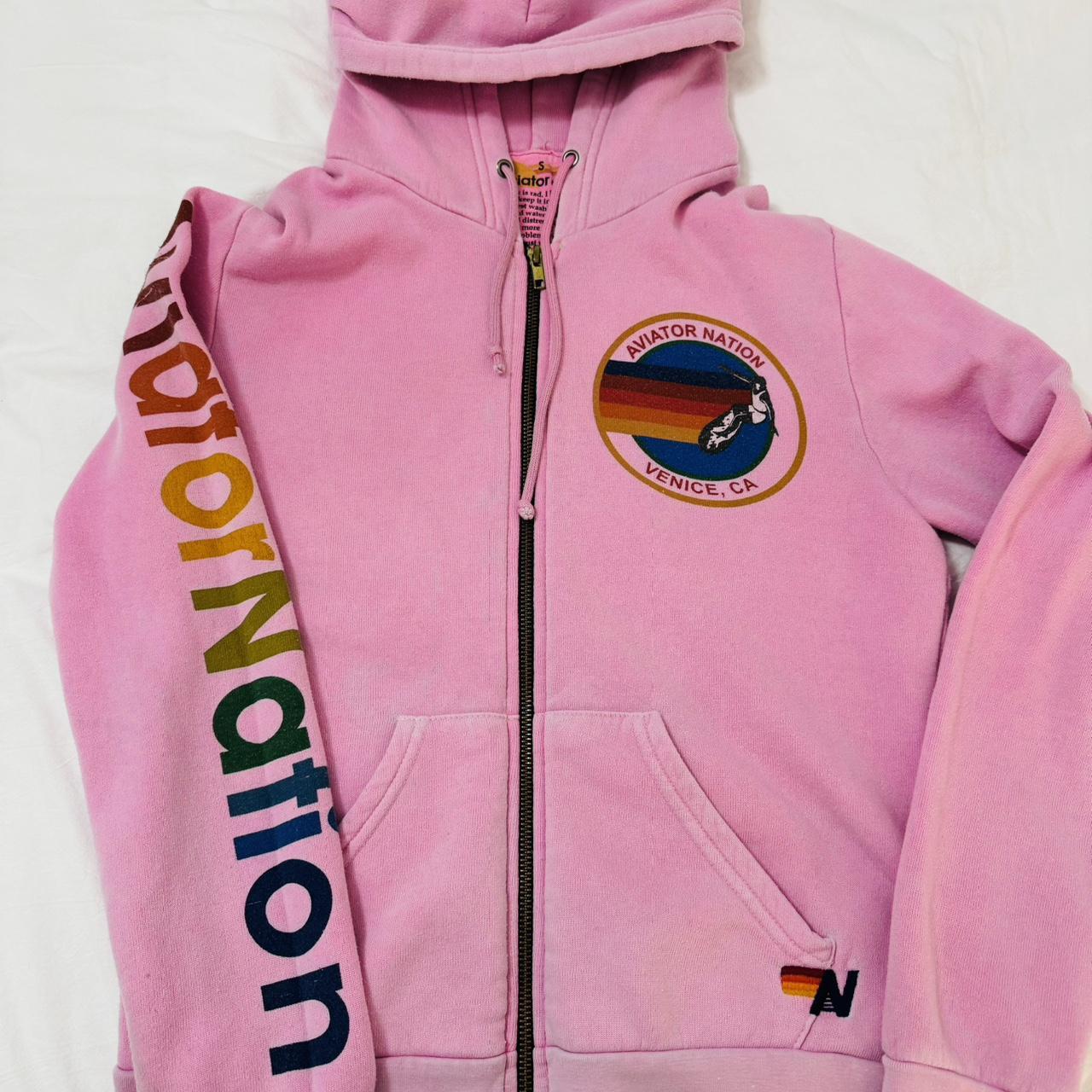 pink aviator nation zip up, size:small, small stain... - Depop