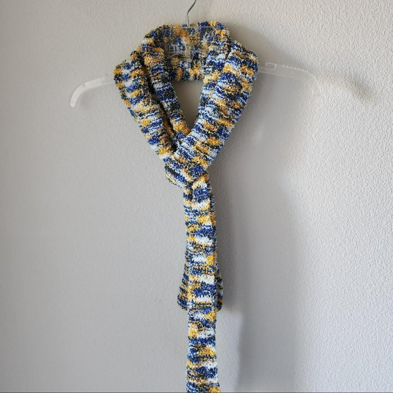 Handmade women's scarf blue & gold skinny scarf -... - Depop