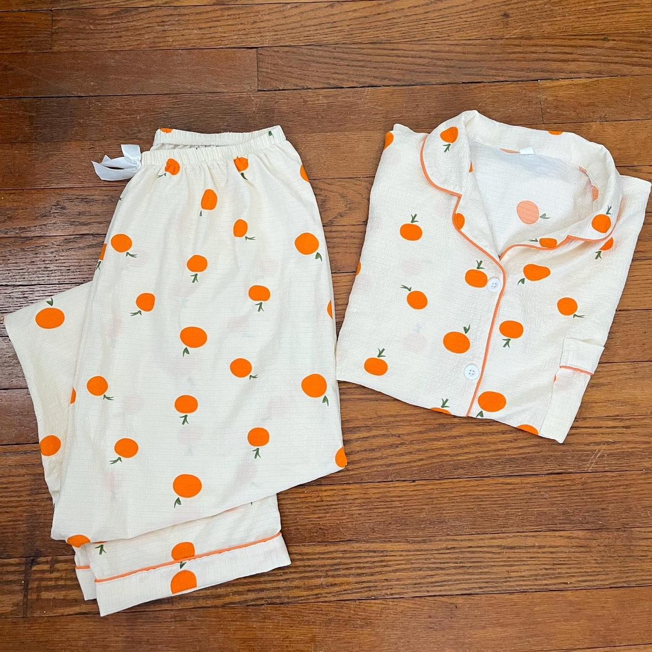 two piece cream colored flowy pajama set with... - Depop