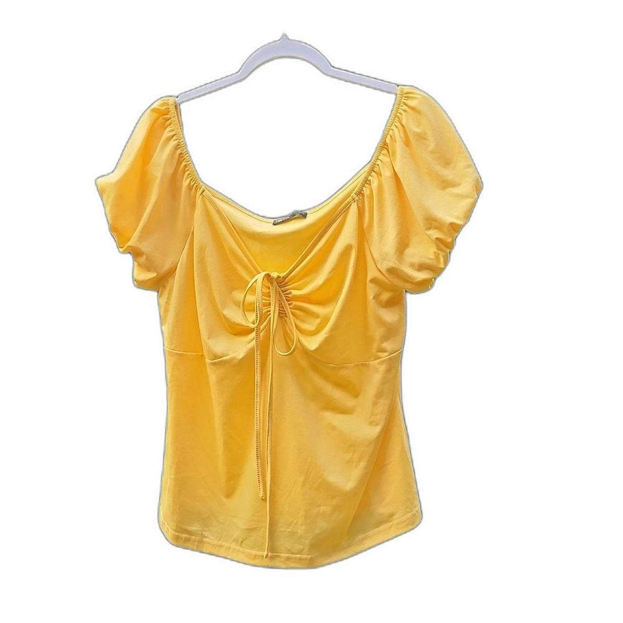 Yellow bubble sleeve, cinch chest, yellow top! Never... - Depop