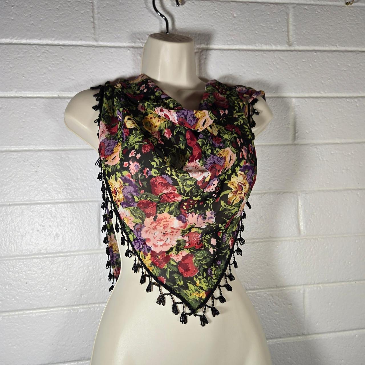 Vtg Beaded Triangle Floral Scarf Renaissance Ren... | Depop