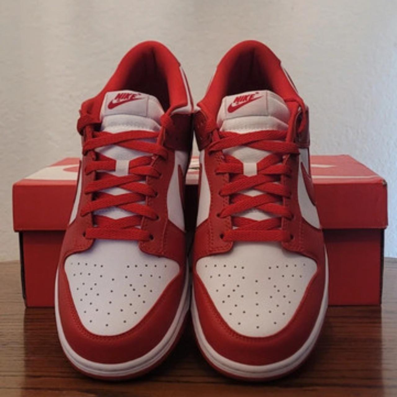 Red Nike Dunk Low Retro - Depop