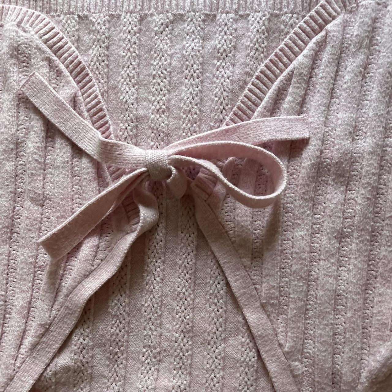 coquette baby pink cropped tie cardigan in size... | Depop