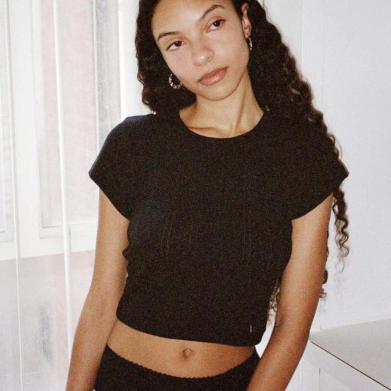 Coucou Intimates pointelle baby tee top - black... - Depop