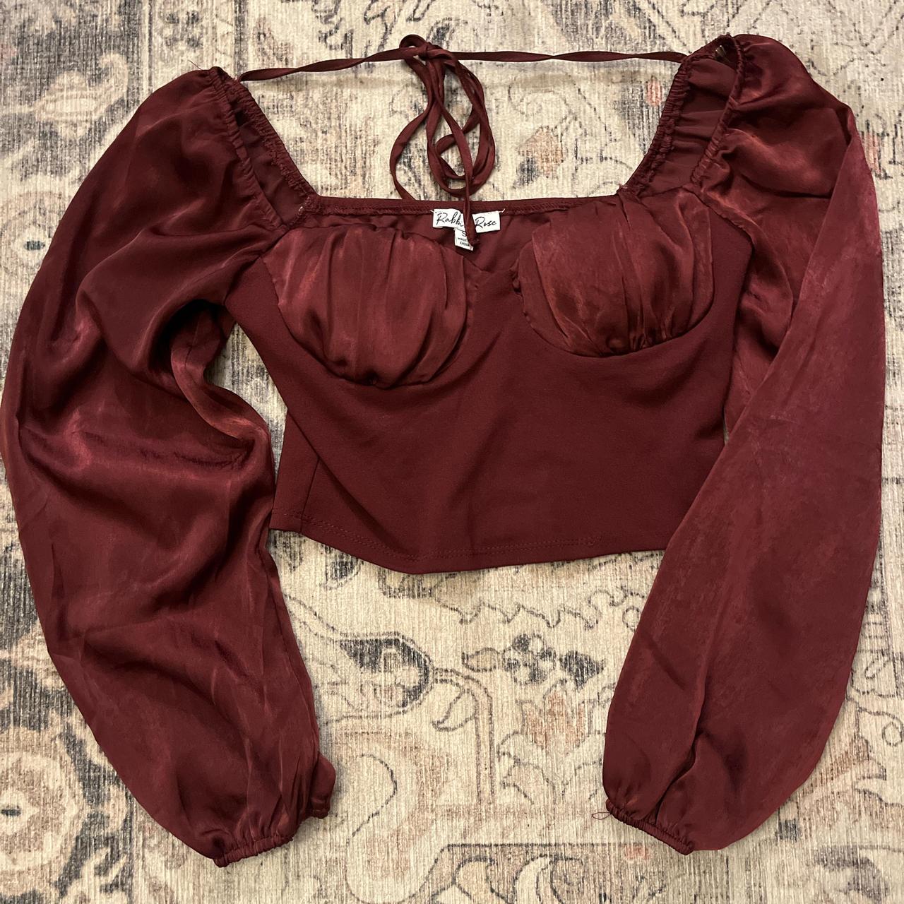 Urban outfitters Zara Burgundy red satin crop top.... | Depop